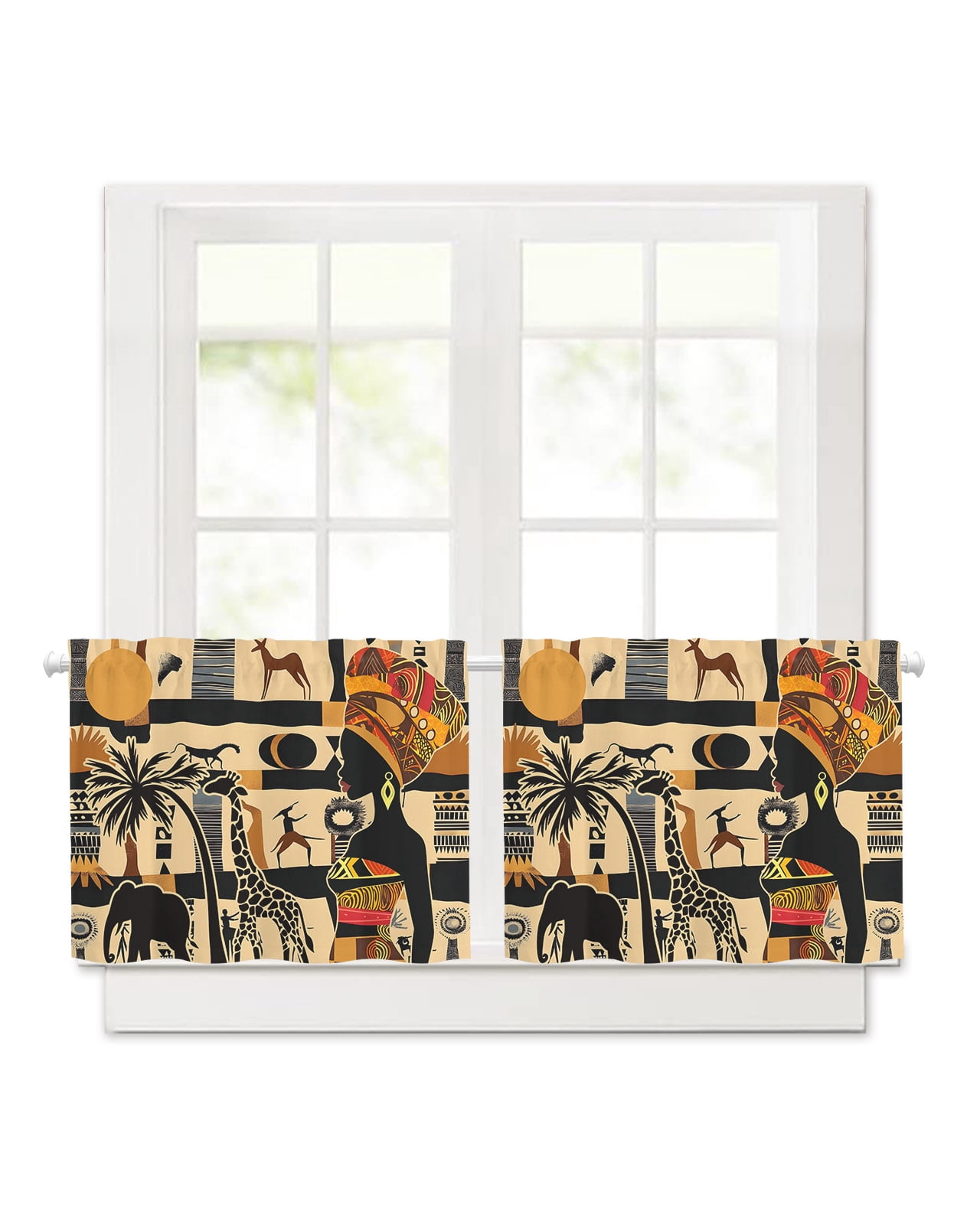 Black African Female Short Blackout Curtains 24 Inch Long,Ethnic Wind ...