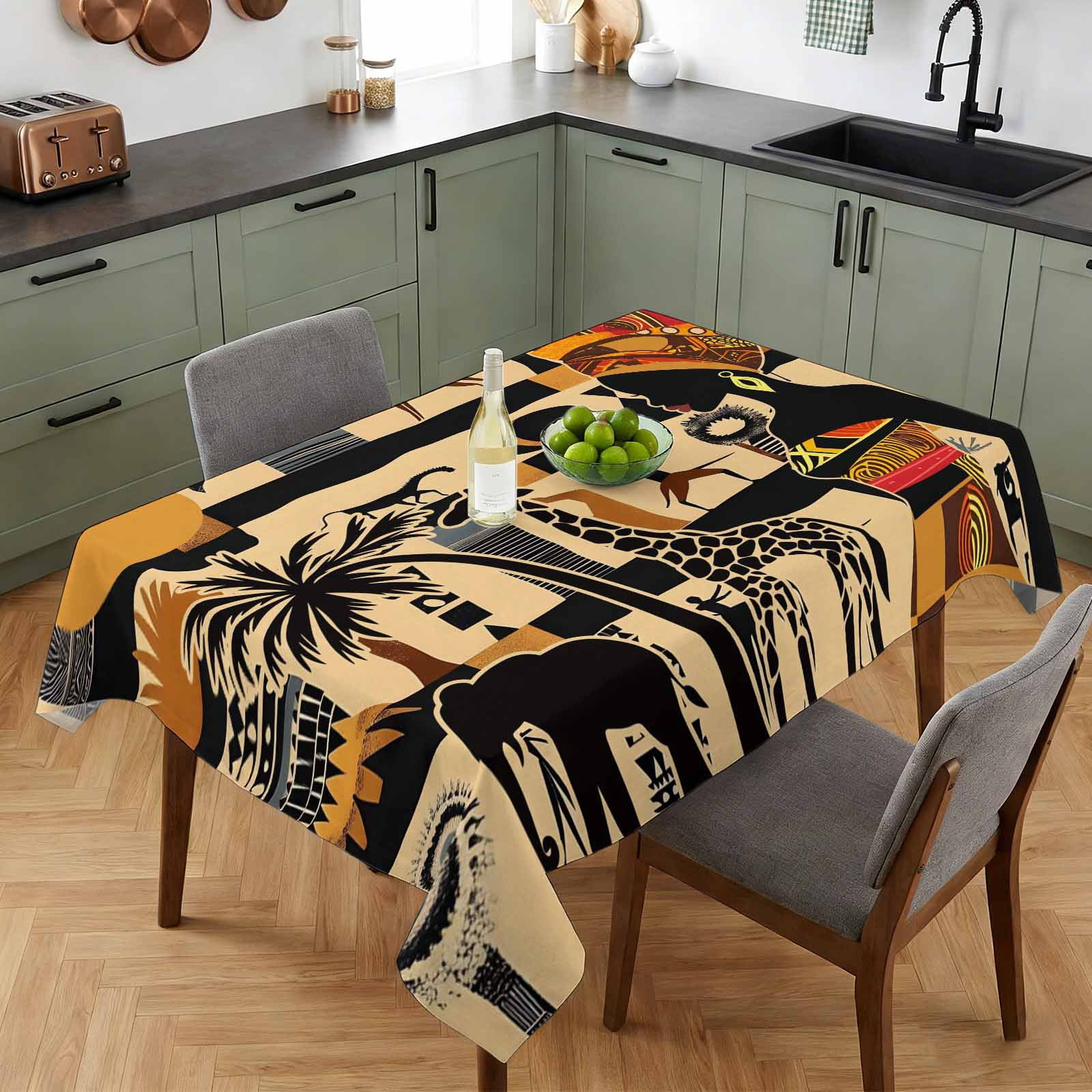 Black African Female Table Cloth 52x70in, Waterproof Rectangle ...