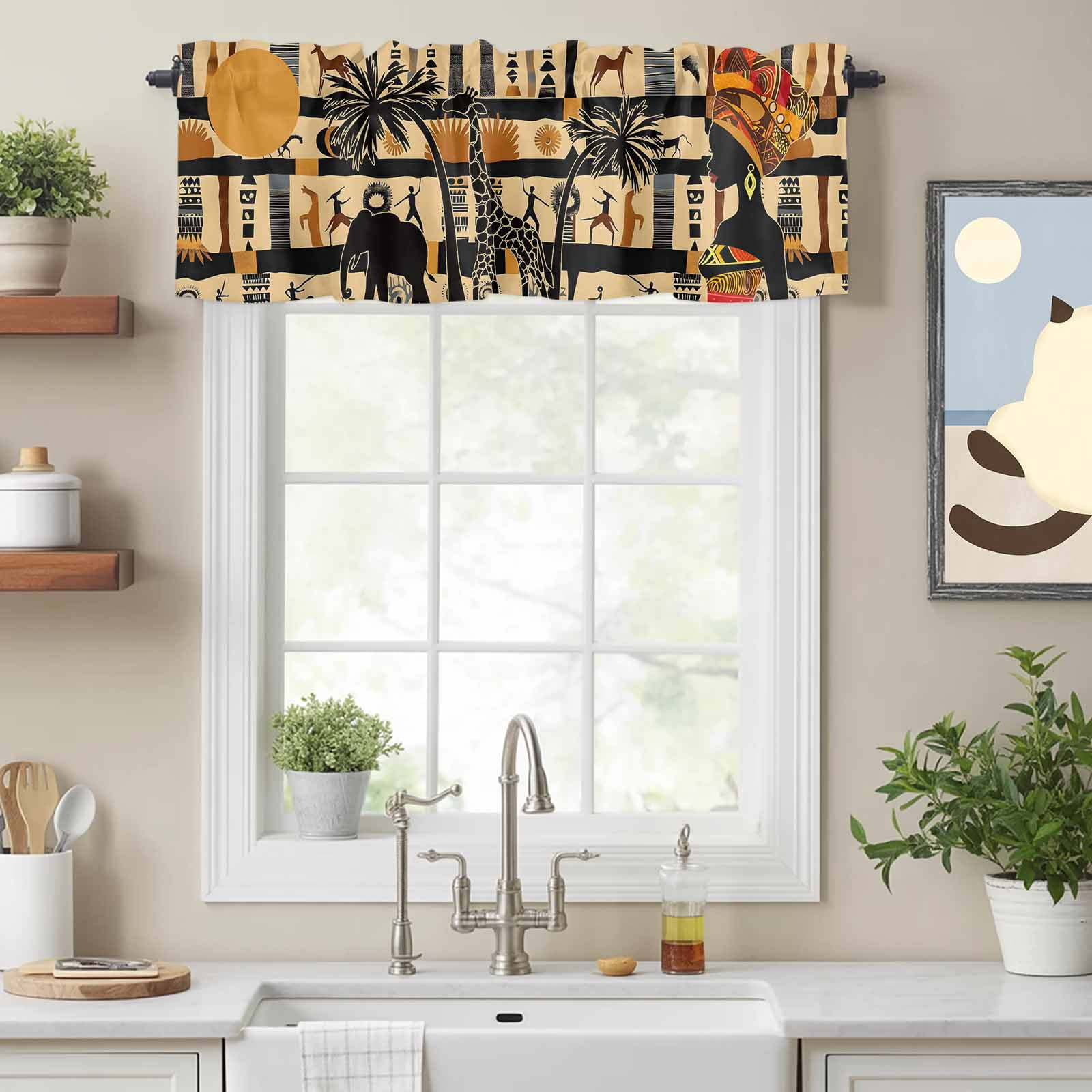 Black African Female Valances for Windows,Kitchen Valance Rod Pocket ...