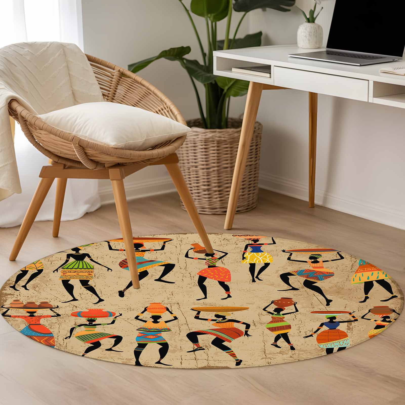 Black African Women 3.3ft Round Rug for Bedroom Reading Corner, Vintage ...