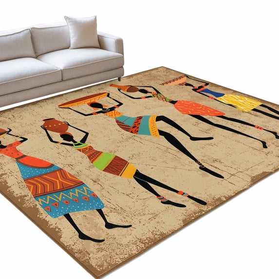 Black African Women Area Rug, Vintage Abstract Ethnic Style Bohemian ...