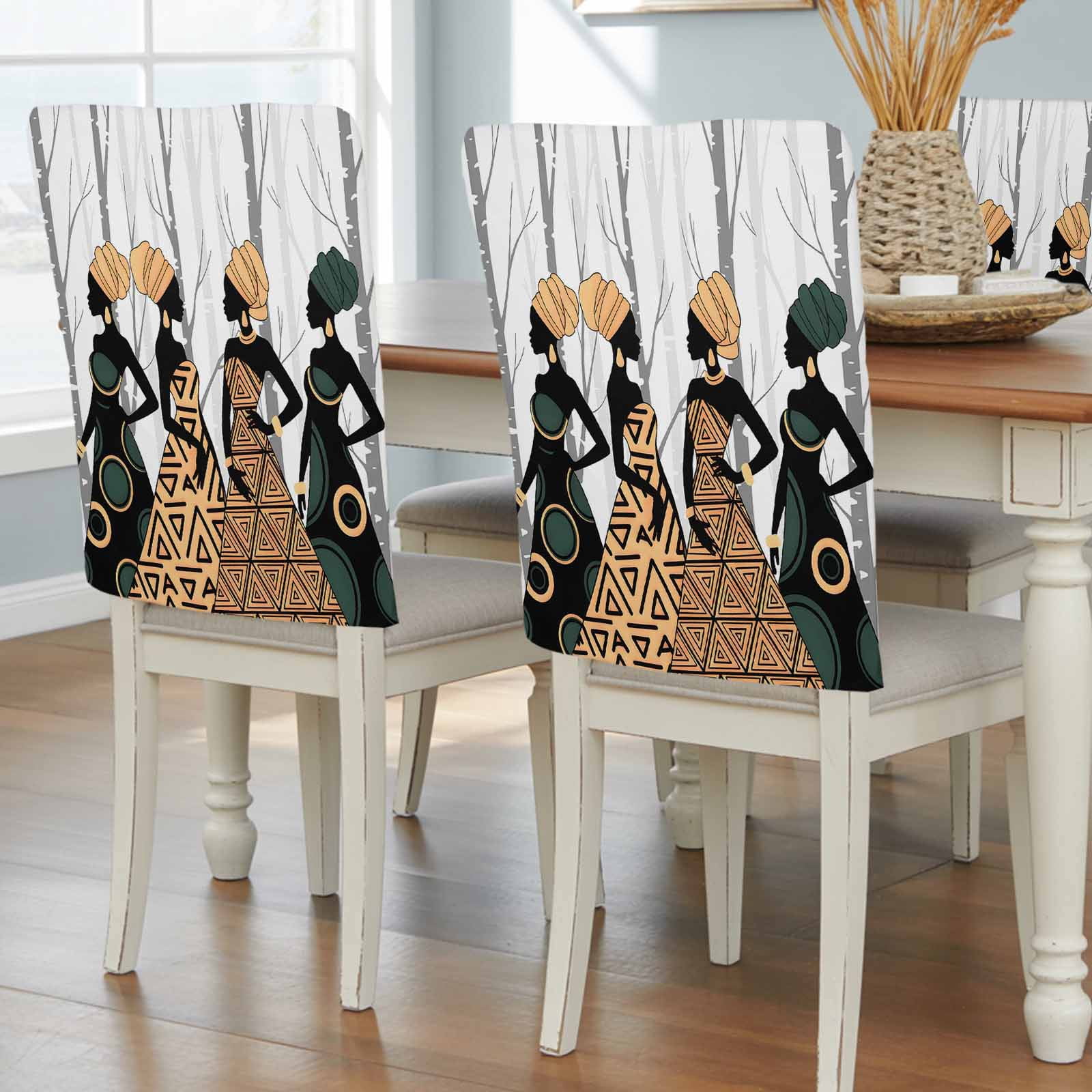 Black African Women Chair Covers Set of 6 Boho Ethnic Style Forest Tree ...