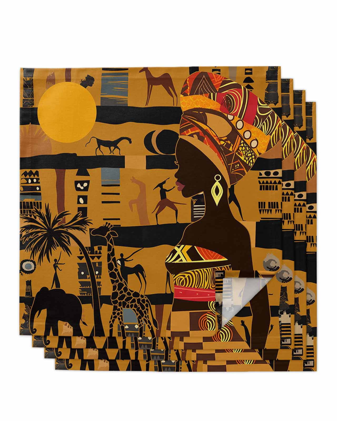 Black African Women Cloth Napkins Set of 4 Reusable Dinner Napkins ...
