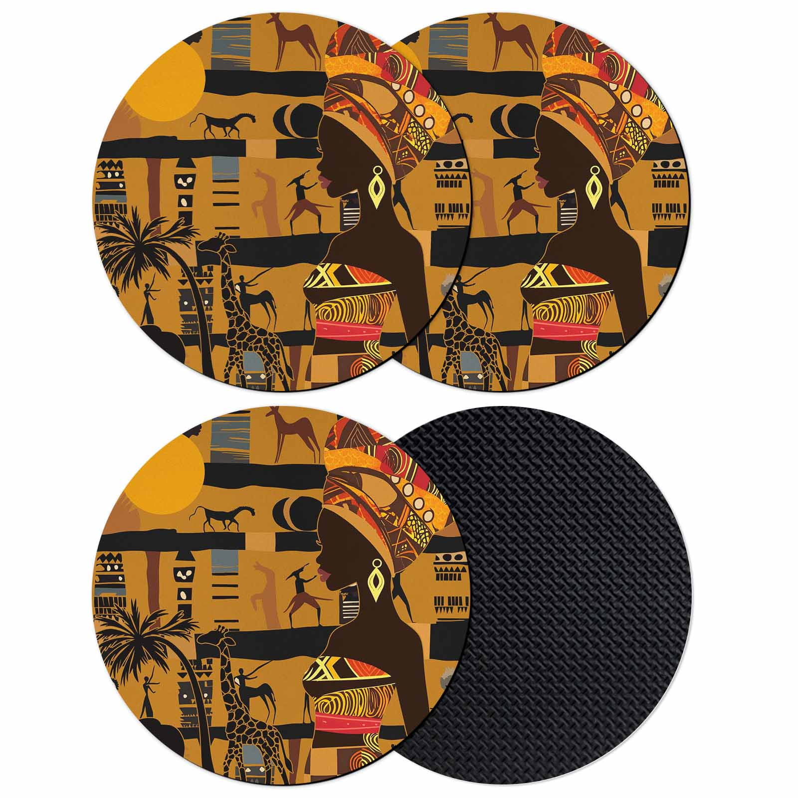 Black African Women Coasters Set of 4, Boho Brown Elephant Giraffe ...