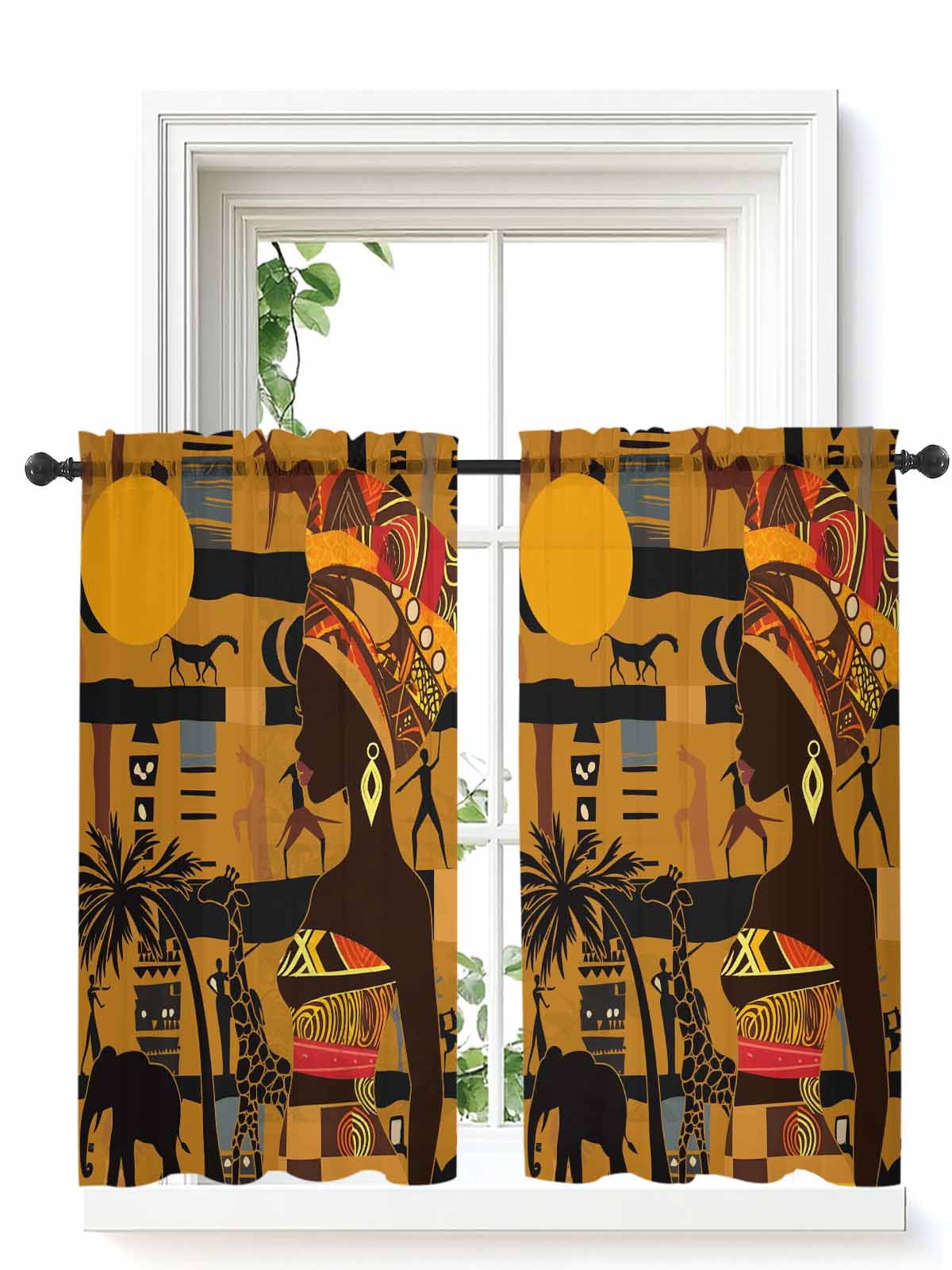 Black African Women Curtains 45 Inch Length,Sheer Curtains for Bedroom ...