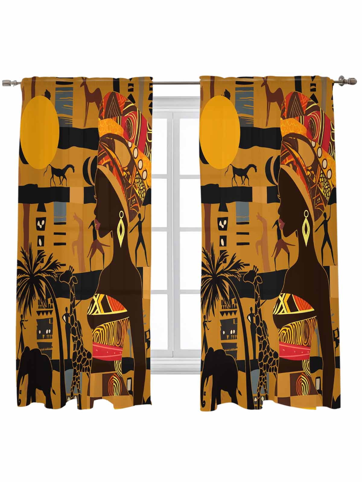 Black African Women Curtains 63 Inch Length,Sheer Curtains for Bedroom ...