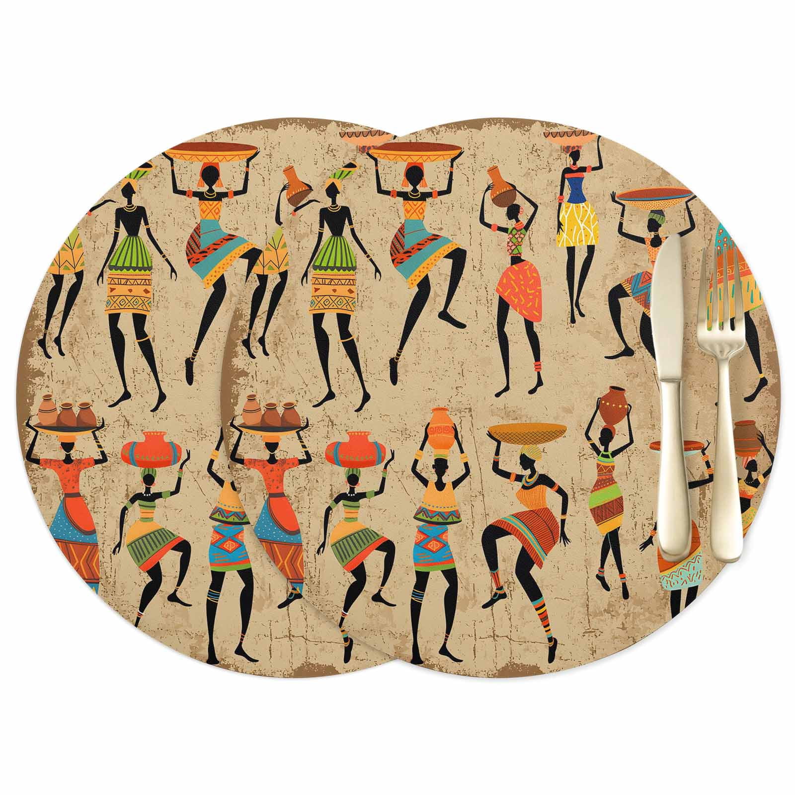 Black African Women Leather Placemats Set of 2, 12 Inch, Vintage ...
