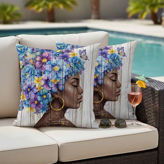 Black African Women Outdoor Pillow Covers 20x20 Inch Throw Pillow ...