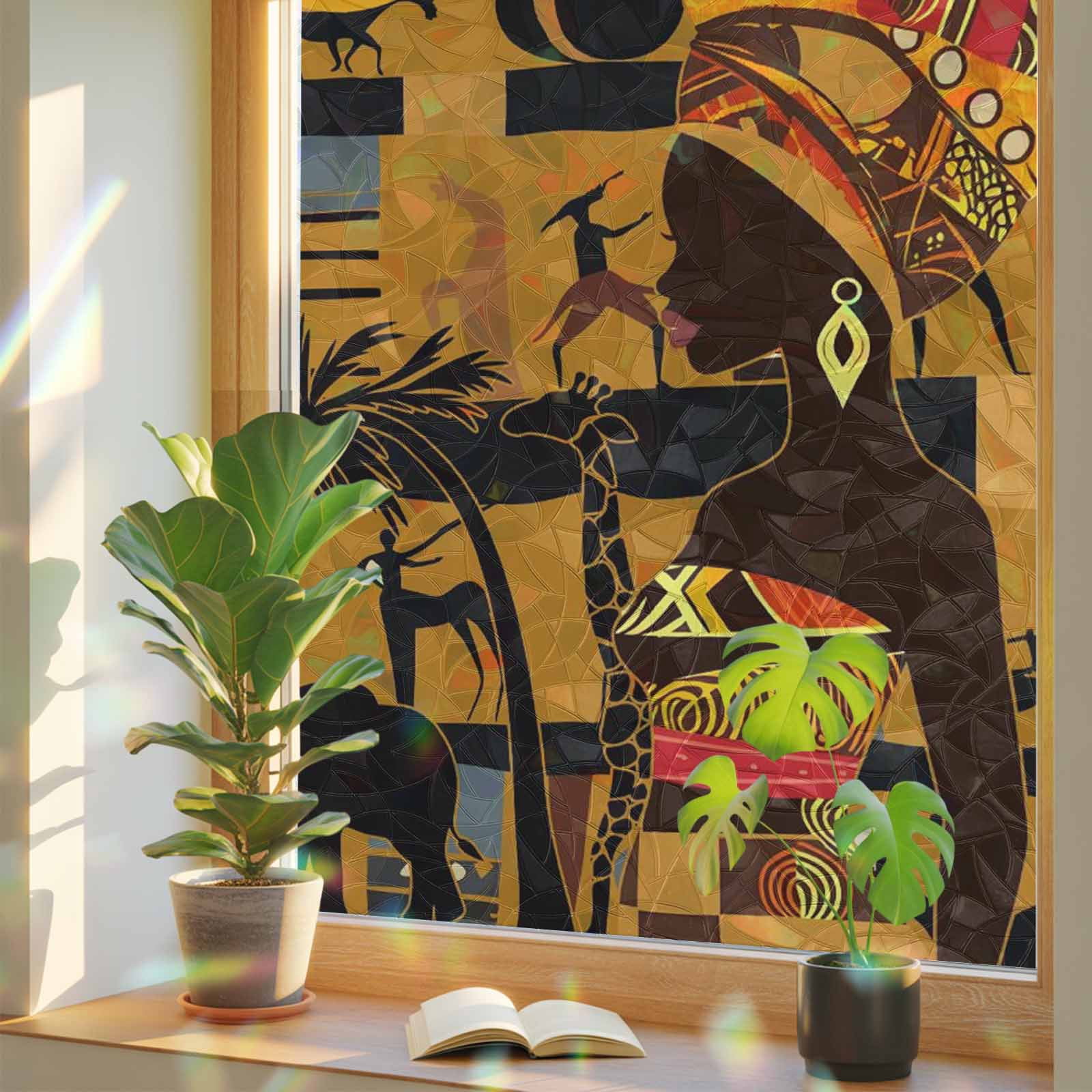 Black African Women Privacy Window Film, Decorative Stained Glass ...