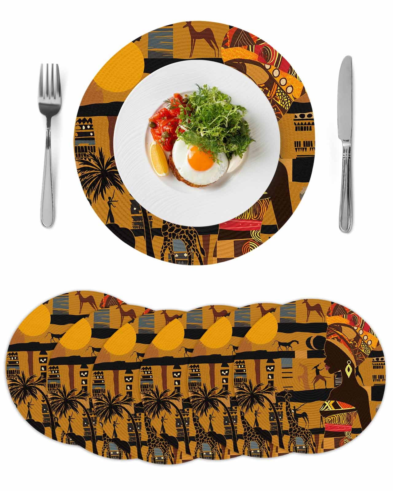 Black African Women Round Placemats Set of 6 for Dinning Tables,Heat ...