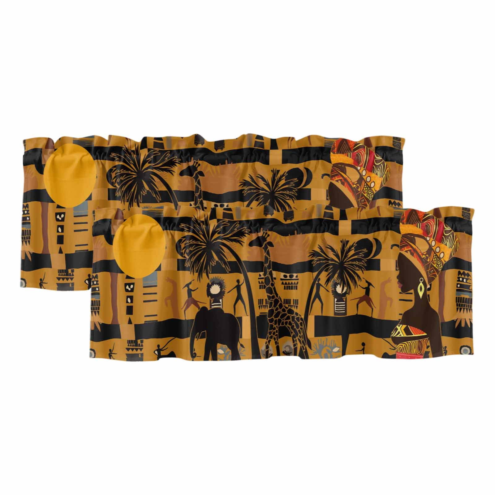 Black African Women Valances for Windows, Boho Brown Elephant Giraffe ...