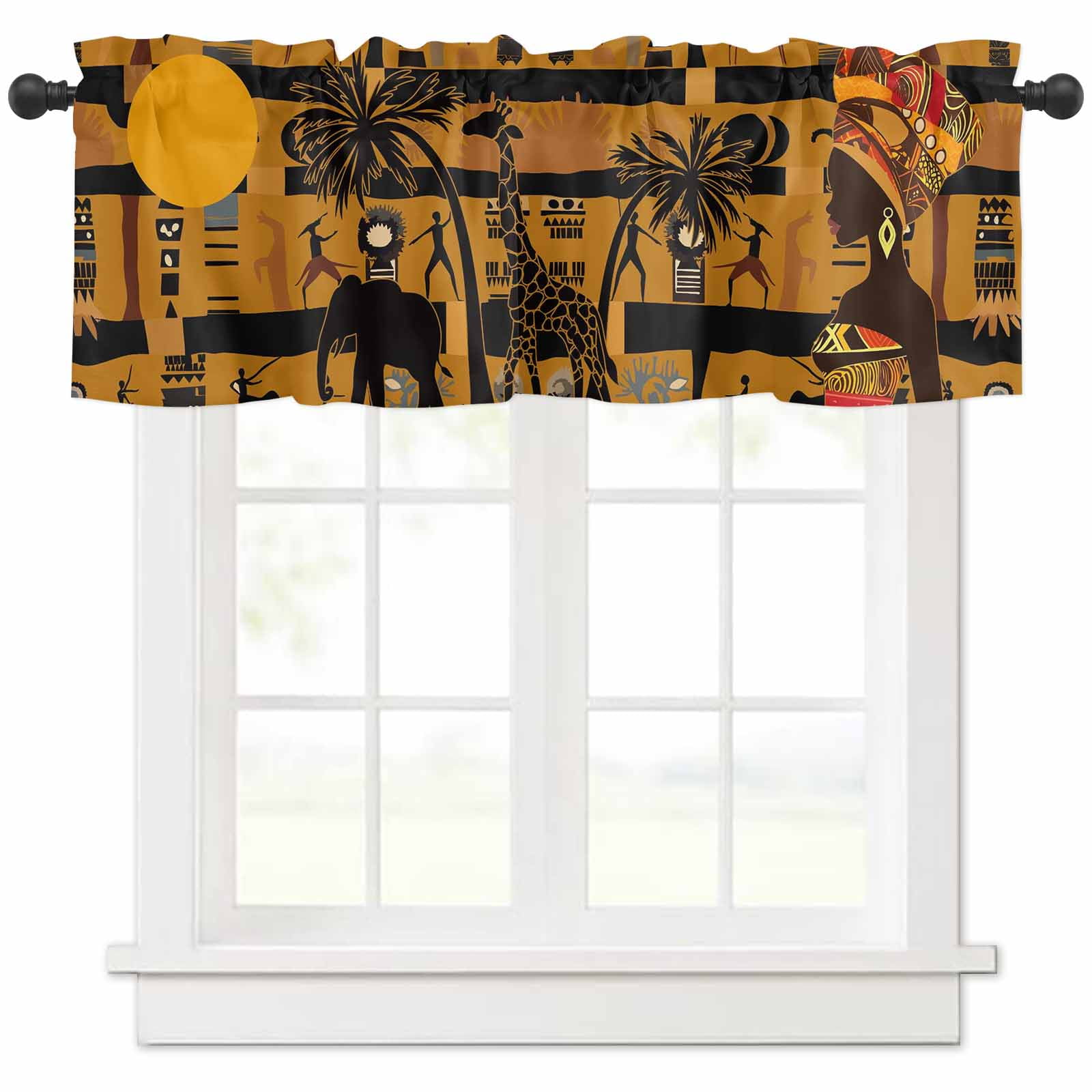Black African Women Valances for Windows Farmhouse Kitchen Curtains ...