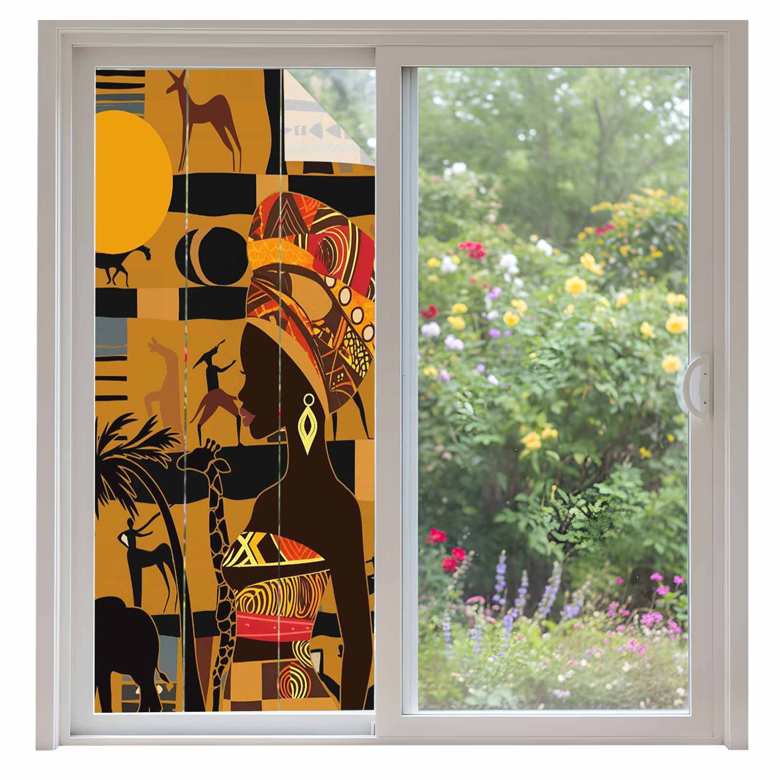 Black African Women Window Privacy Film, Boho Brown Elephant Giraffe ...