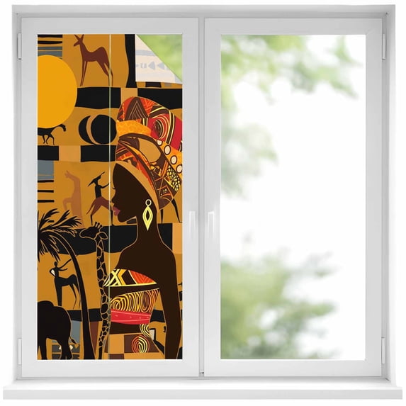 Black African Women Window Privacy Film, Boho Brown Elephant Giraffe ...