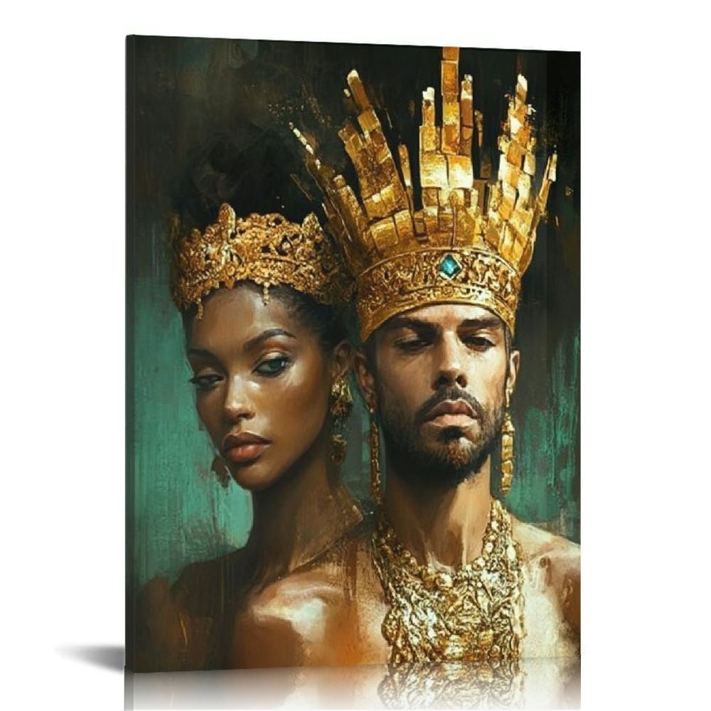 Black Afro African American Wall Art Poster Crown Canvas Painting Artwork Prints Pictures for ...