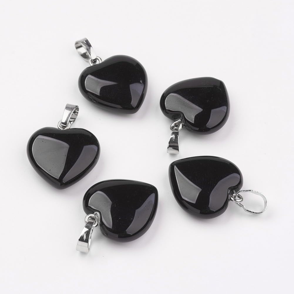 Black Agate 2 pc Natural Black Agate Pendants Dyed & Heated Heart with ...