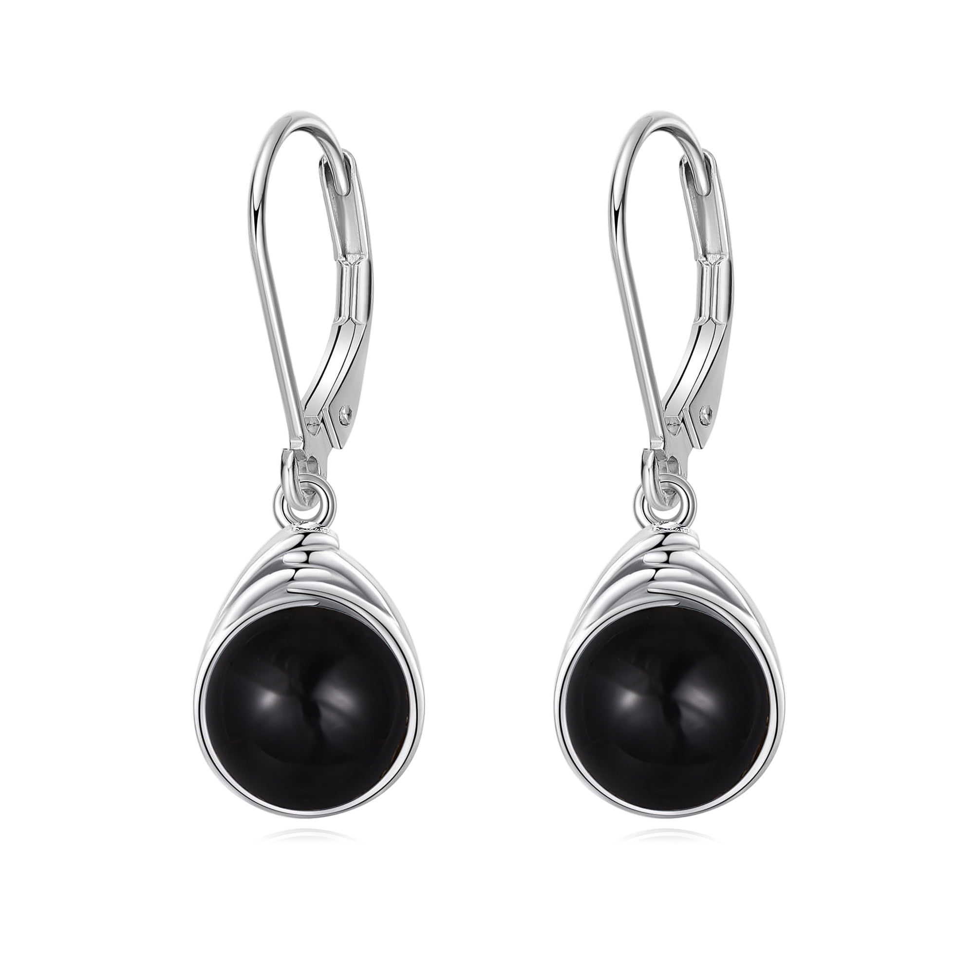 Black Agate Earrings for Women Sterling Silver Round Black Agate ...