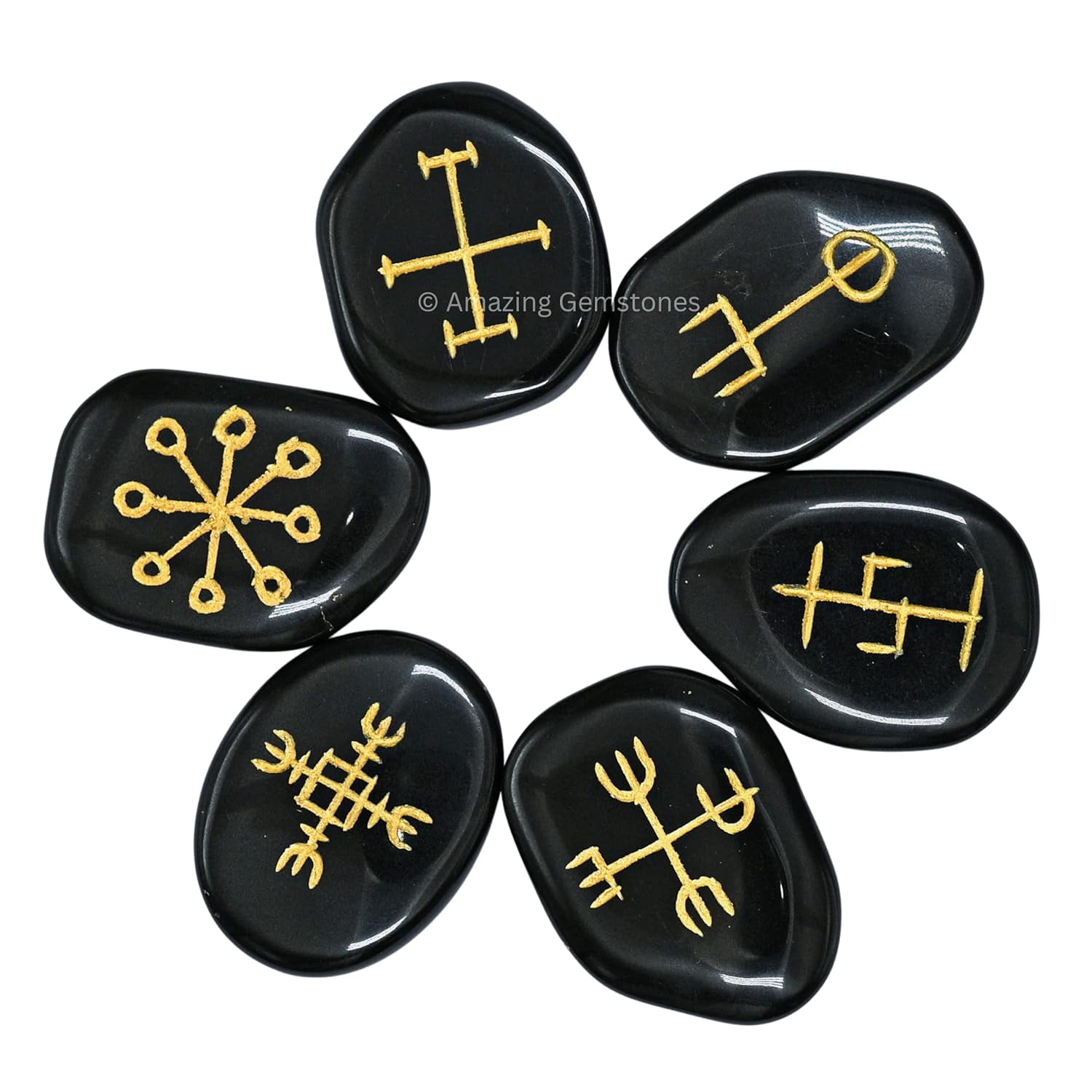 Black Agate Pagan Wiccan Nordic Viking Runes Stones Set of 6 - Runes ...