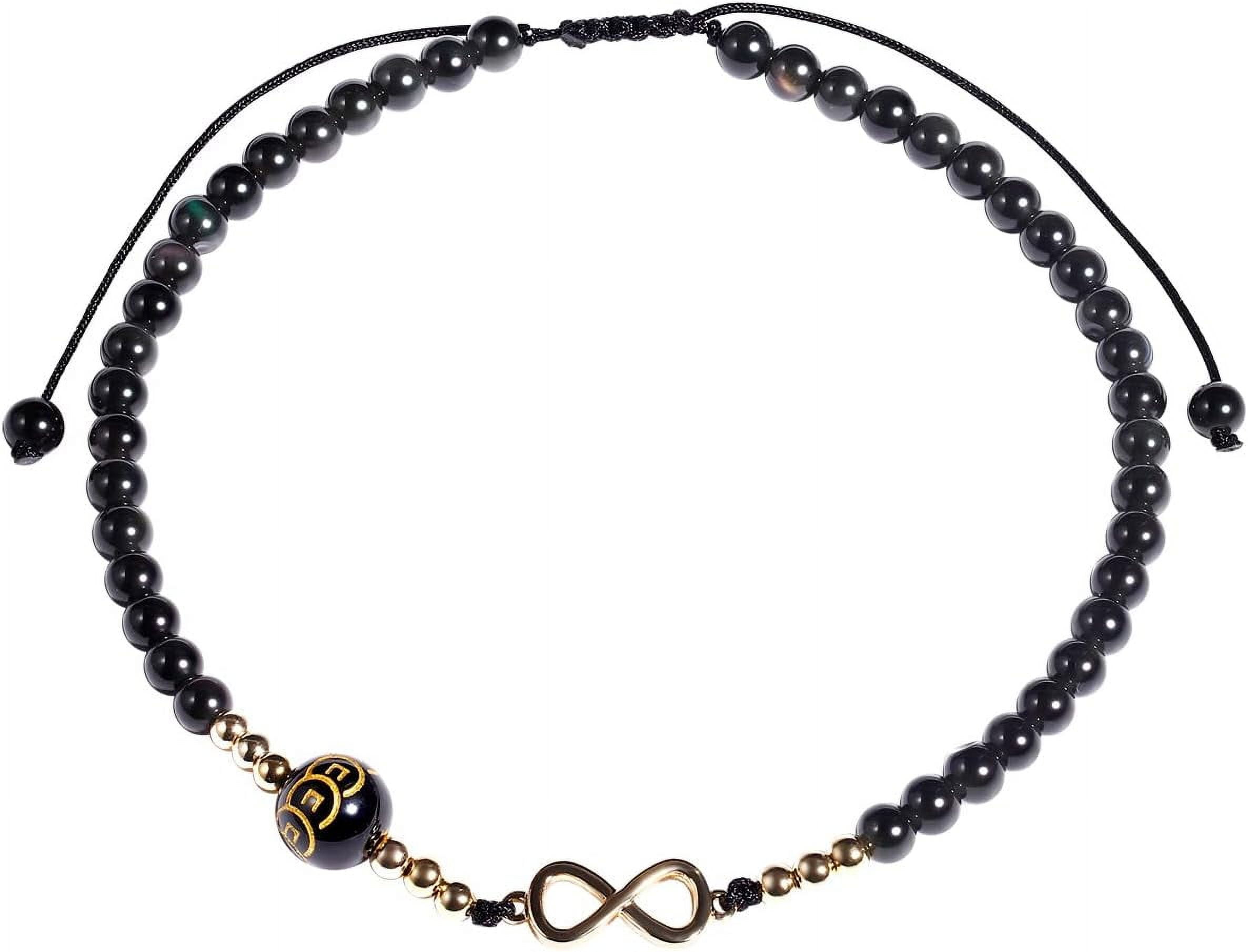 Black Agate Stone Pro Infinity Charm Beaded Ankle Bracelet for Women ...