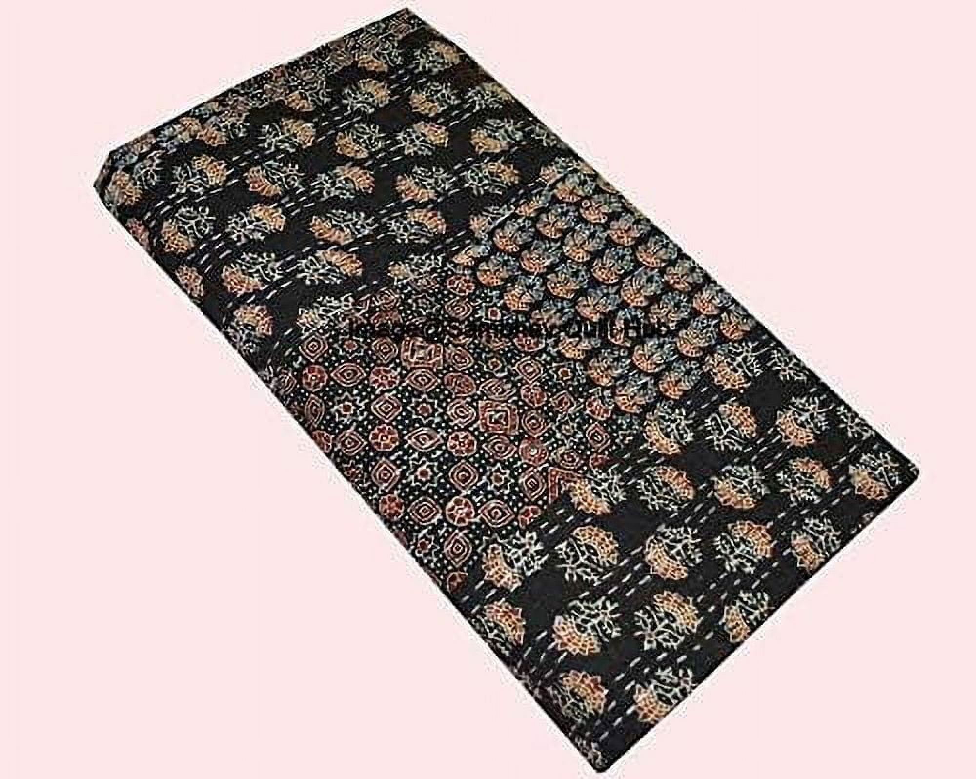 Black Ajrakh Hippie Queen Kantha Quilt Handmade Bohemain Bedspread King ...