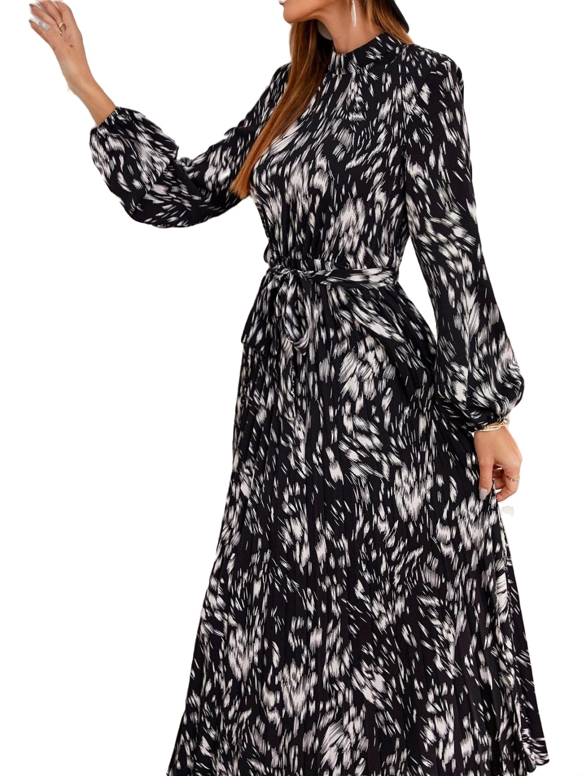Black All Over Print Pleated Casual A Line Women's Dresses - Walmart.com