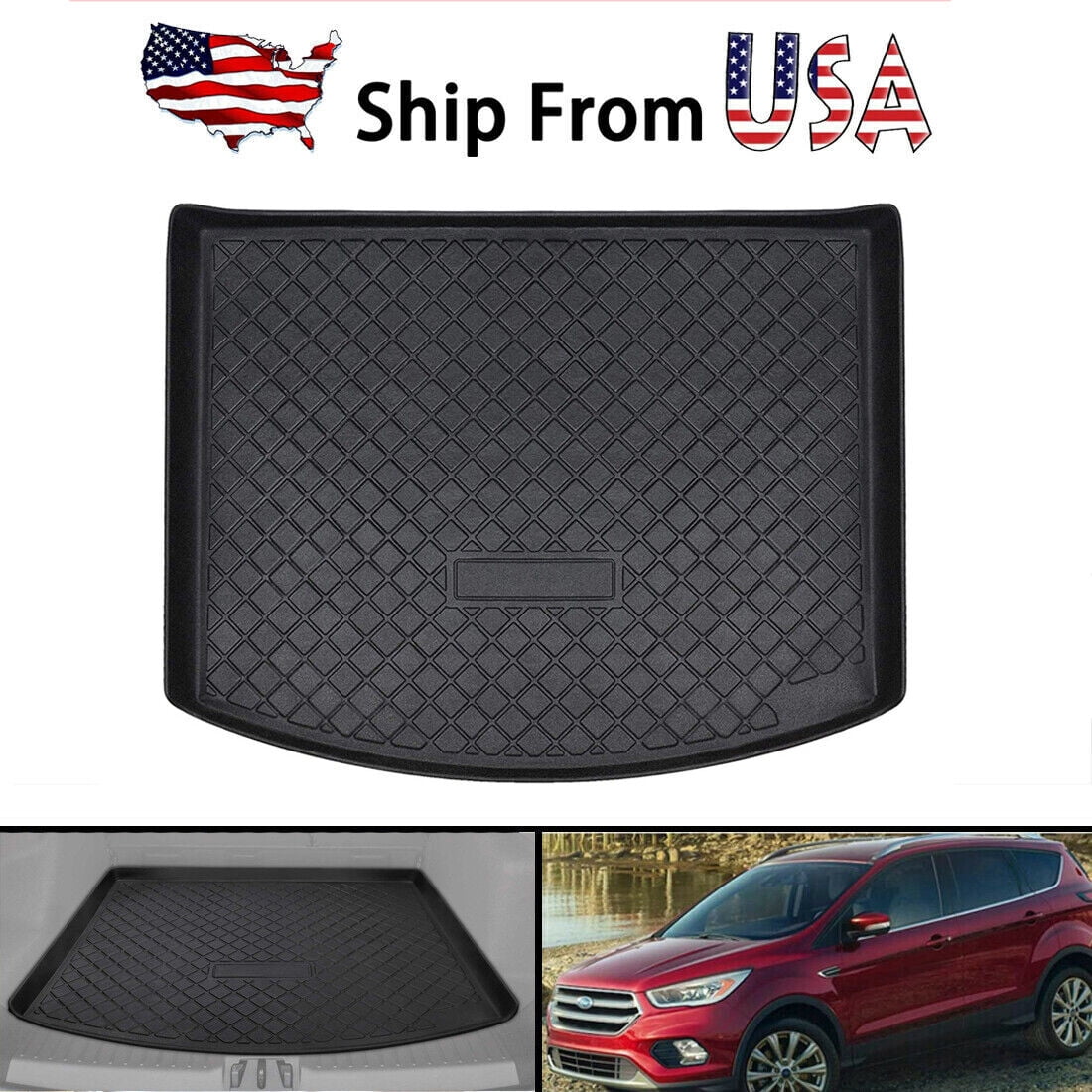 Black All Weather Waterproof TPO Rear Trunk Tray Cargo Liners Protector ...