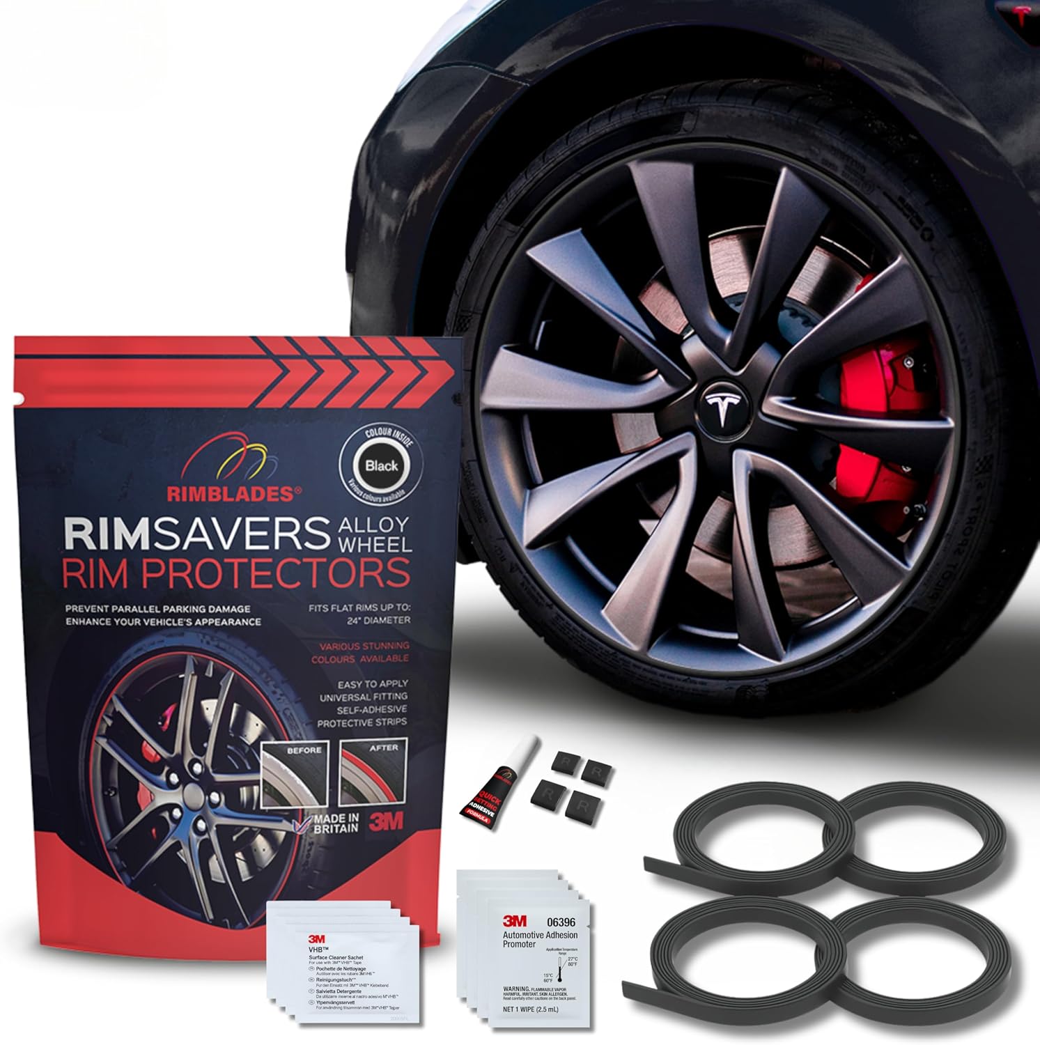 Black Alloy Wheel Protectors by Rimsavers – Fits Up to 22” x 4 Wheels ...