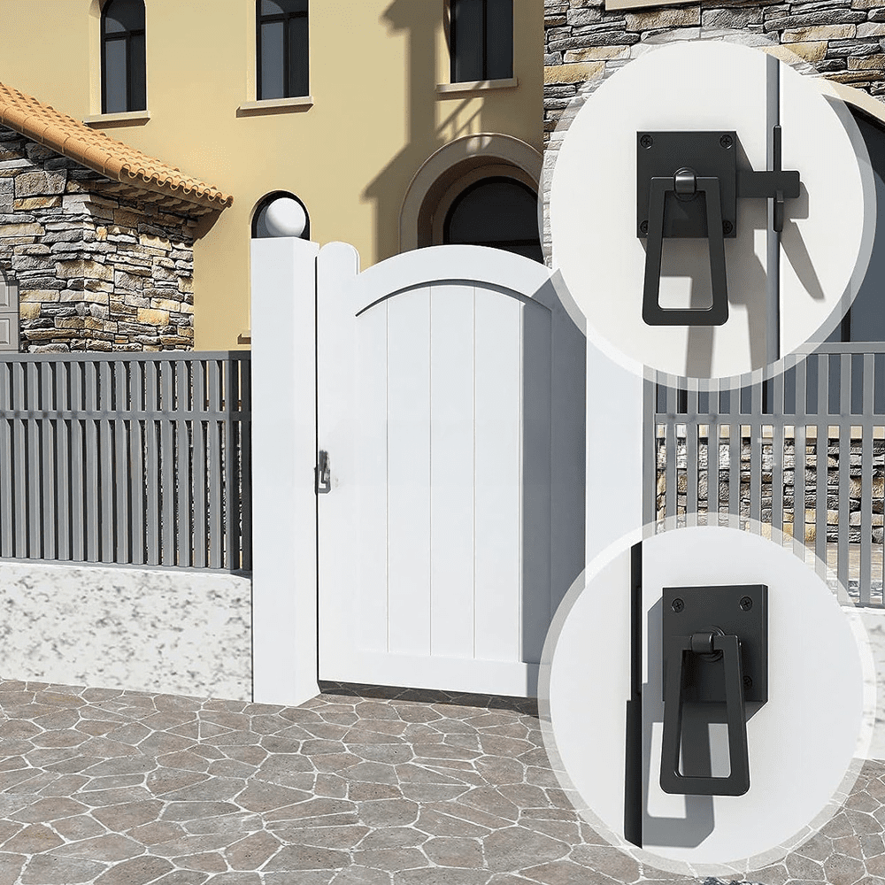 Black Aluminum Double-Sided Door Latch Heavy Duty Revolving Fence Gate ...