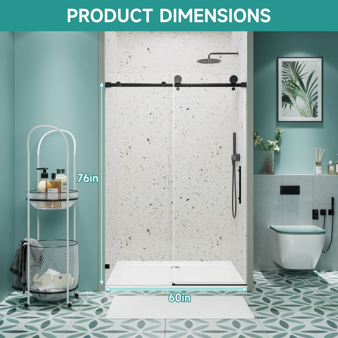 Black Aluminum Frame Double Sliding Shower Door, Shower Glass Door with ...