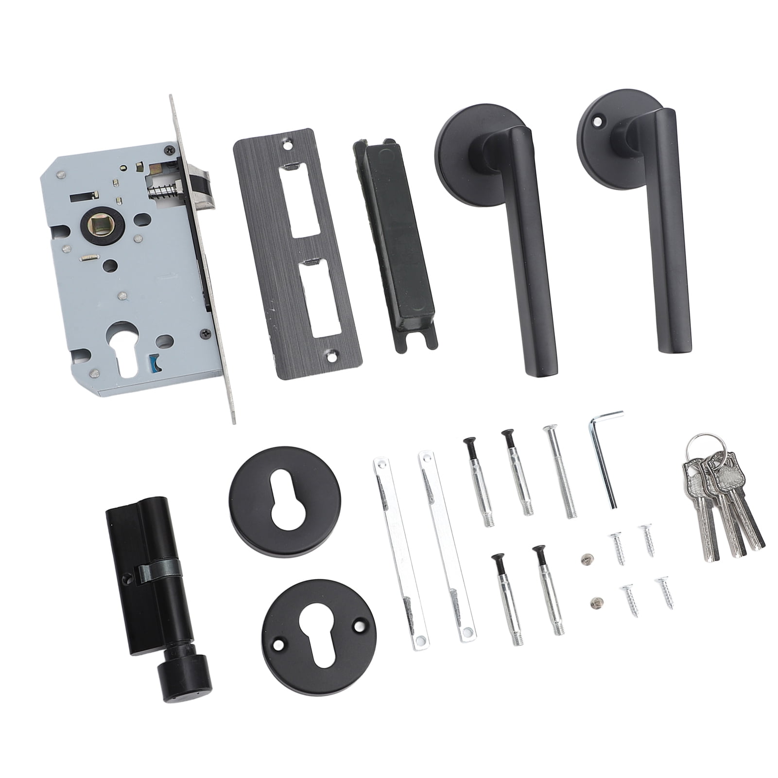 Black Aluminum & Iron Door Lever Handle Lock with Key Cylinder for ...