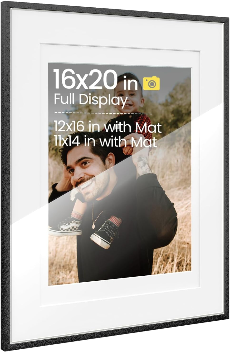 Black Aluminum Picture Frames with Double Mat for 16x20 Size, Holding ...