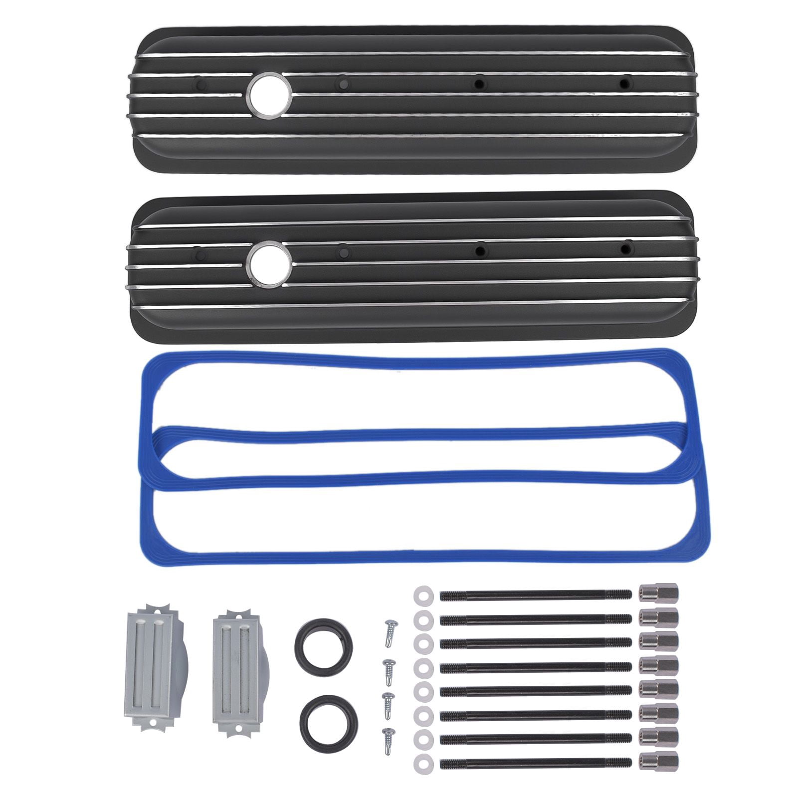Black Aluminum Short Finned Valve Covers - SBC 1987-1997 5.0L/5.7L 305/ ...