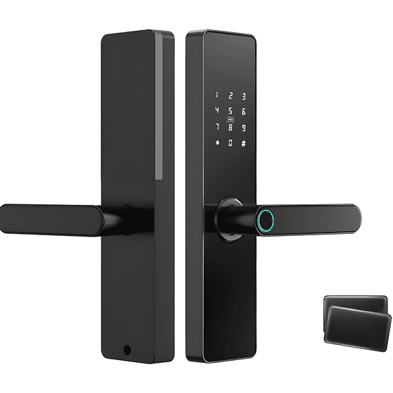 Black Aluminum Smart Lever Lock,4-in-1 Unlock,Free Apartment Software ...