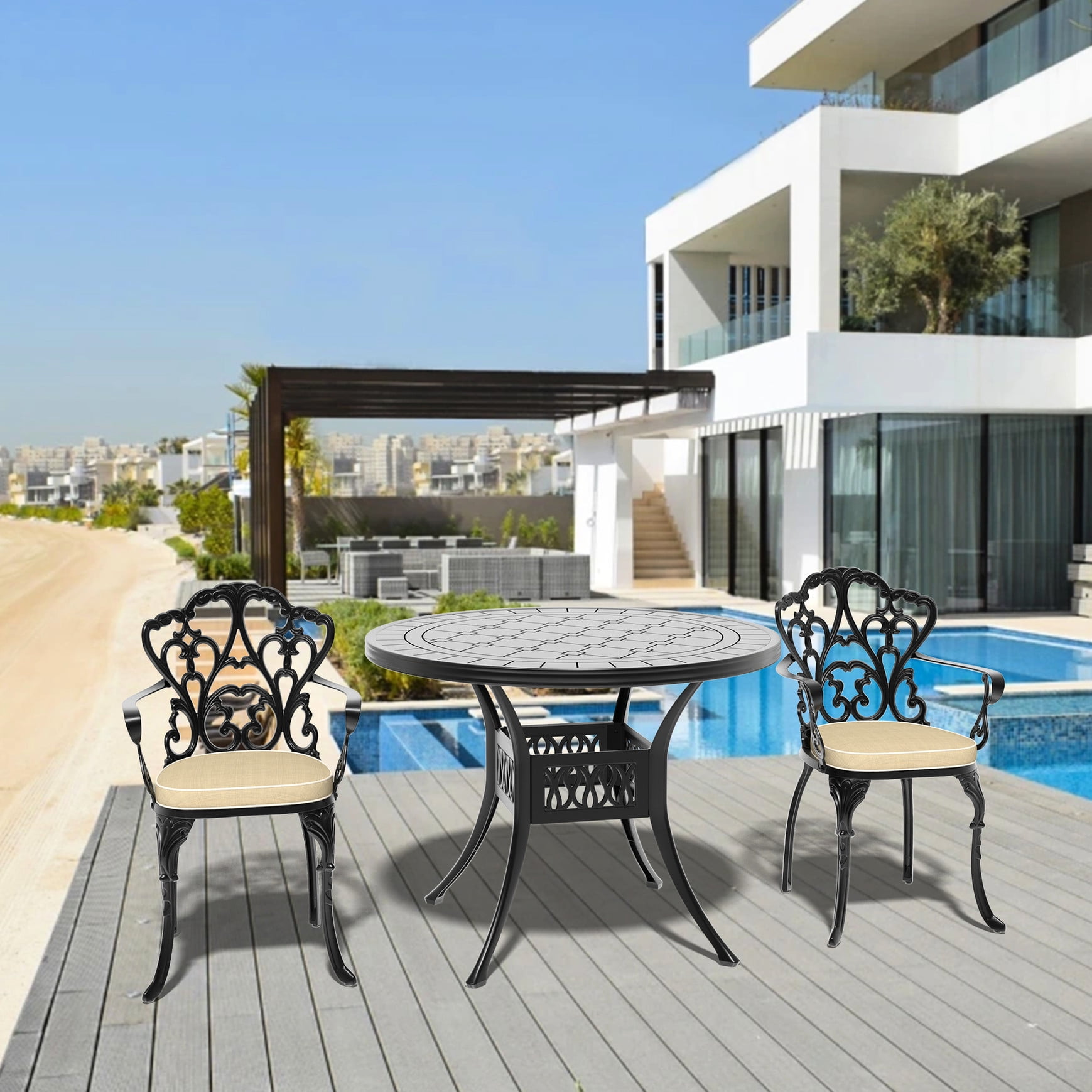Black Aluminum Table and Chairs - Anti-Noise Foot Pads & Sunproof ...
