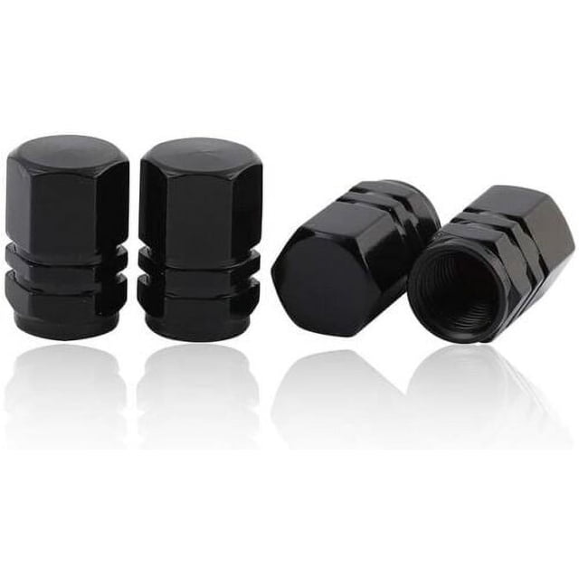 Black Aluminum Wheel Tire Valve Stem Covers Hex Style - 4 Pieces ...