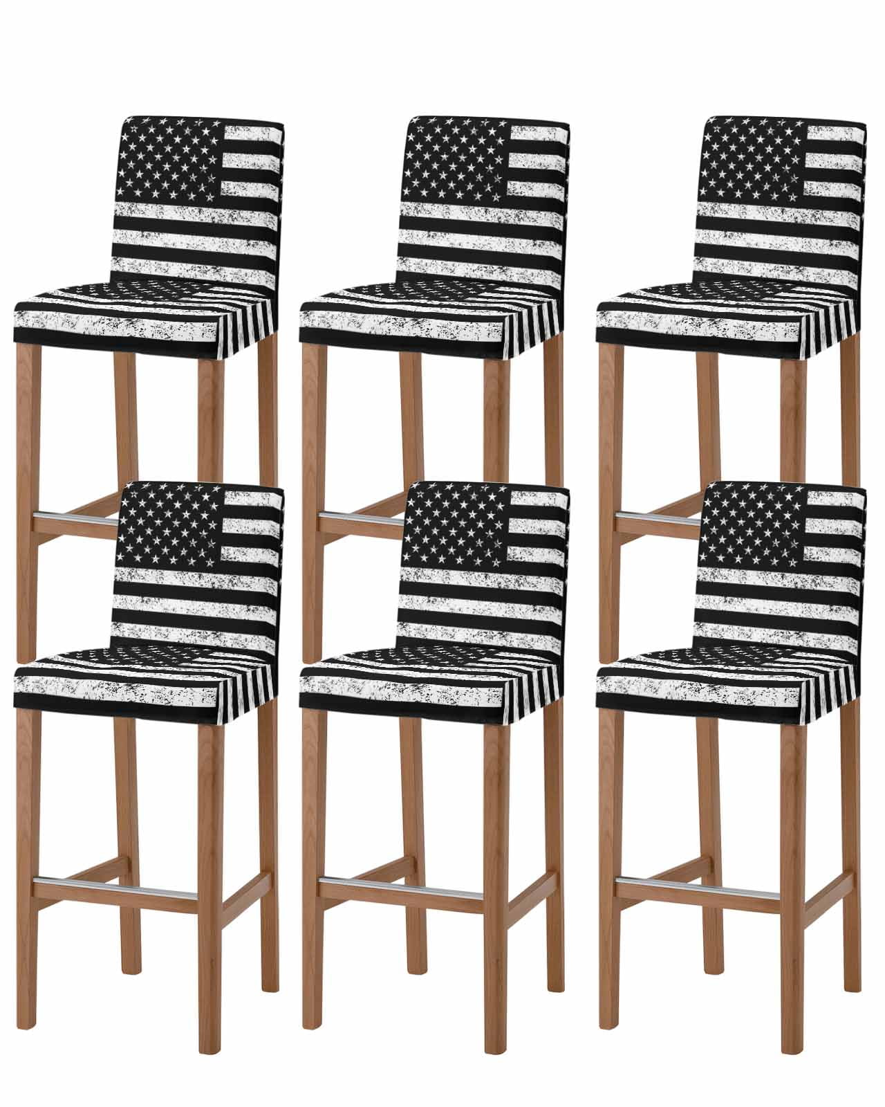 Black American Flag Bar Stool Covers Set of 6, Vintage USA Flag Stretch ...