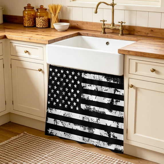 Black American Flag Cabinet Curtain, Vintage Stripes Retro Style Stars ...
