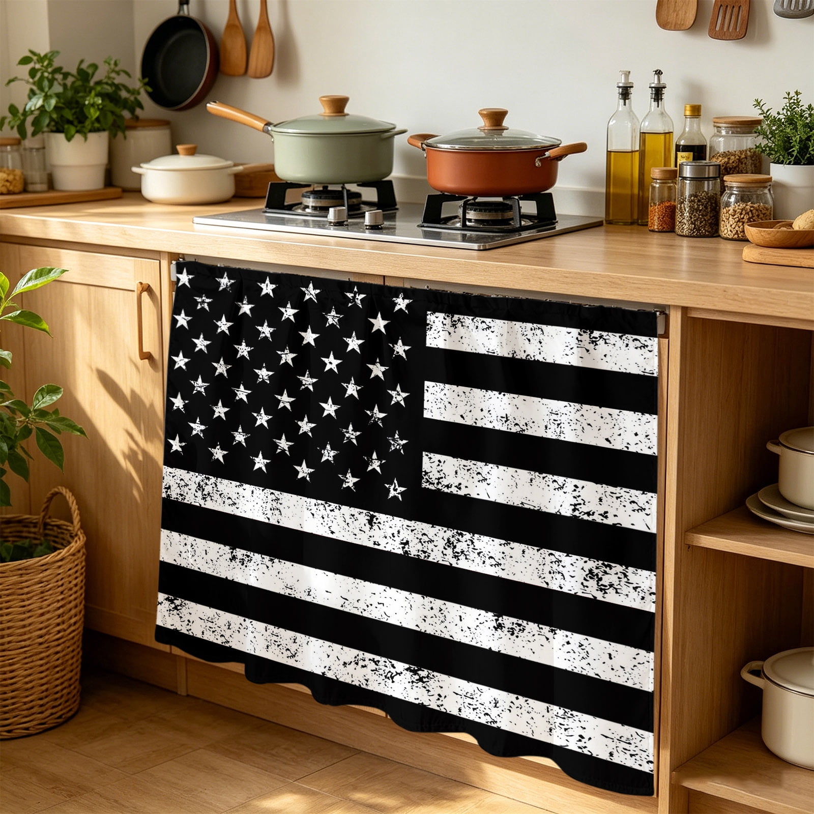 Black American Flag Cabinet Curtains 35''x35'', Vintage USA Flag Sink ...