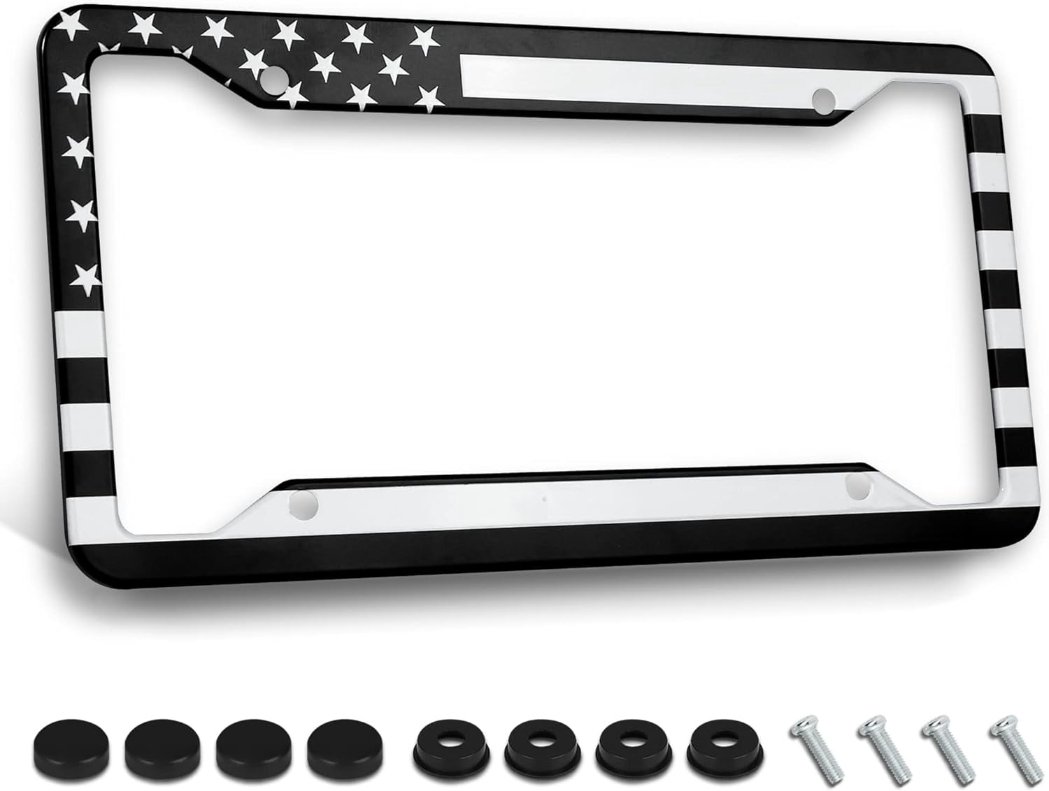 Black American Flag License Plate Frame Quality Metal Patriotic Car ...