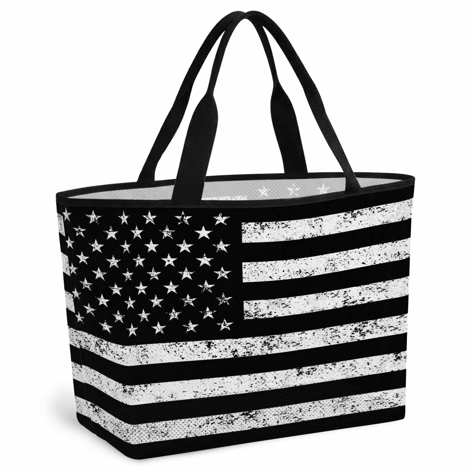 Black American Flag Mesh Beach Bag for Women Men, Large Beach Tote ...