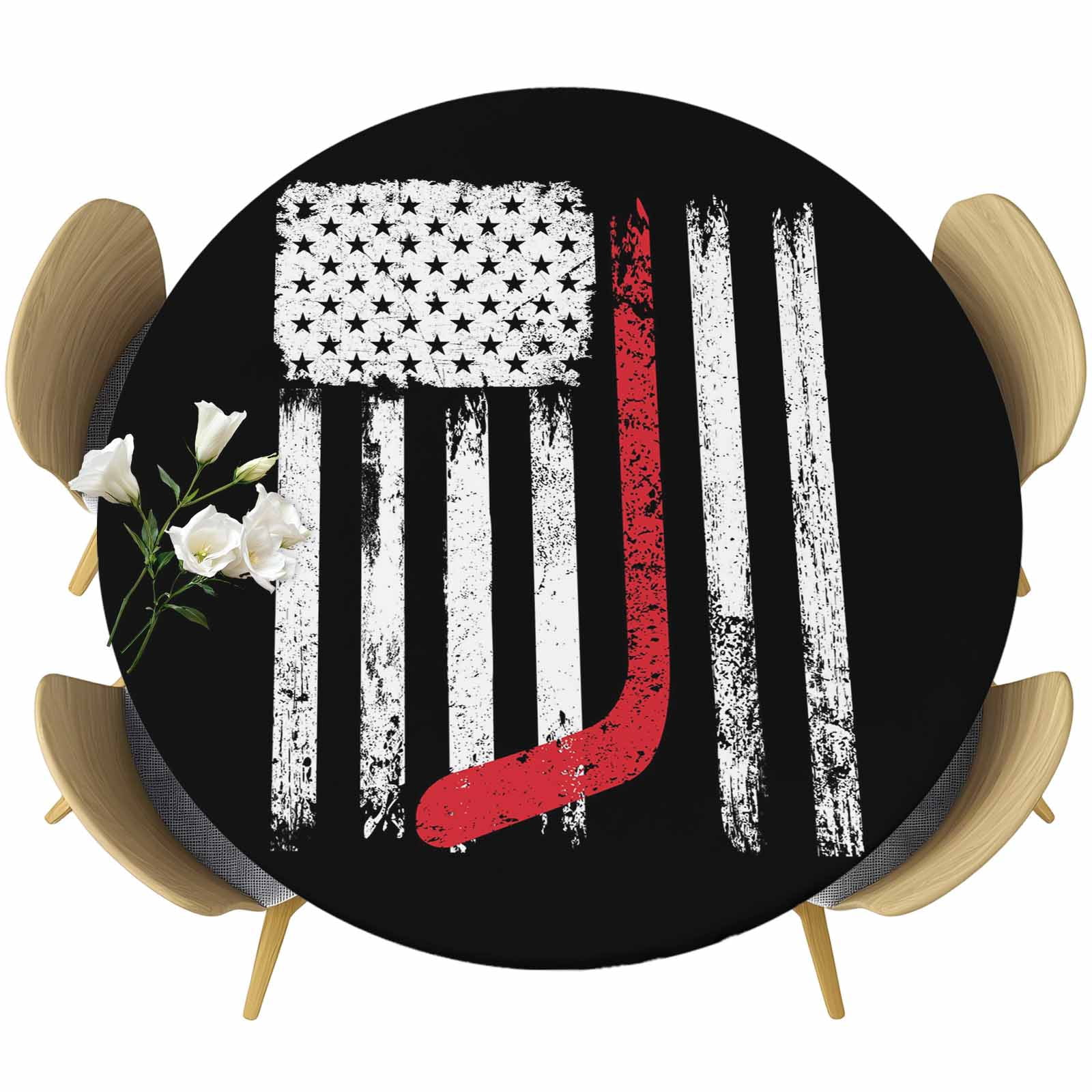 Black American Flag Round Tablecloth, Fitted Table Cover with Elastic ...