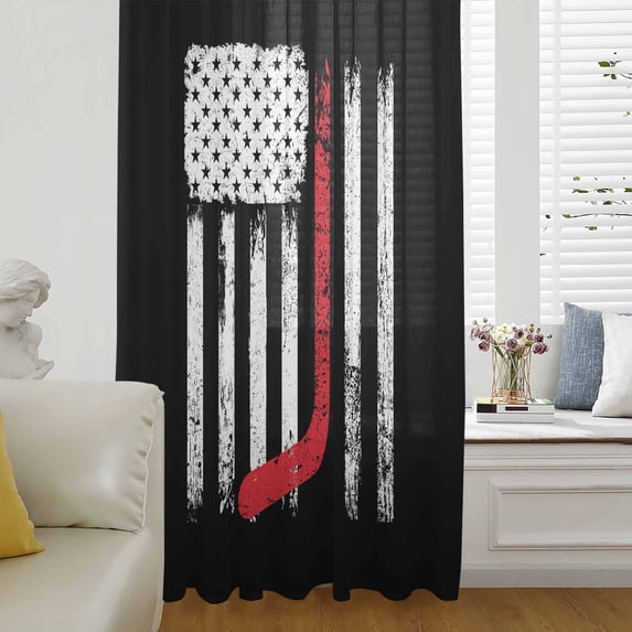 Black American Flag Semi Sheer Curtains Drapes for Living Room,Bedroom ...