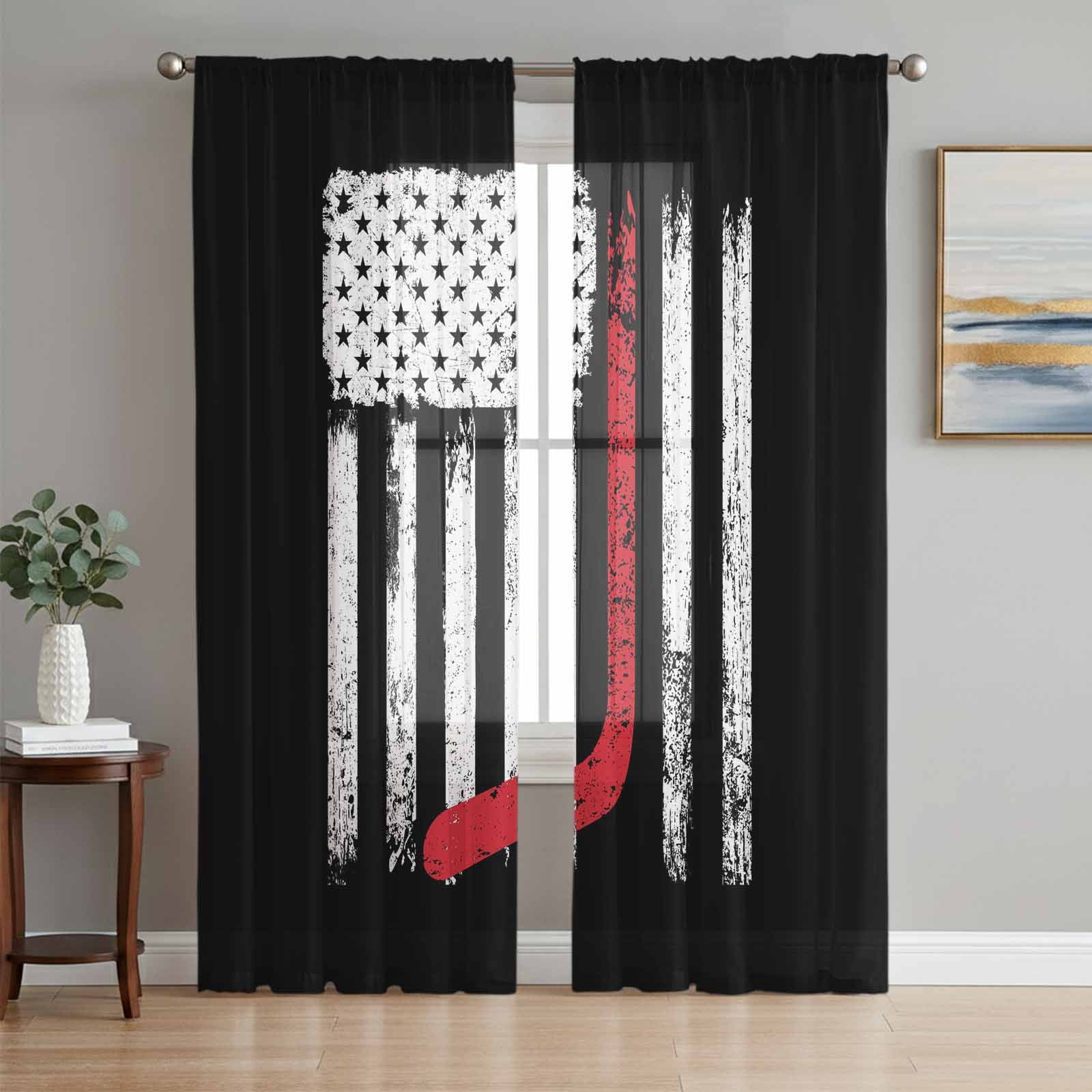 Black American Flag Sheer Curtains 72 Inch Length 2 Panels Set Window ...