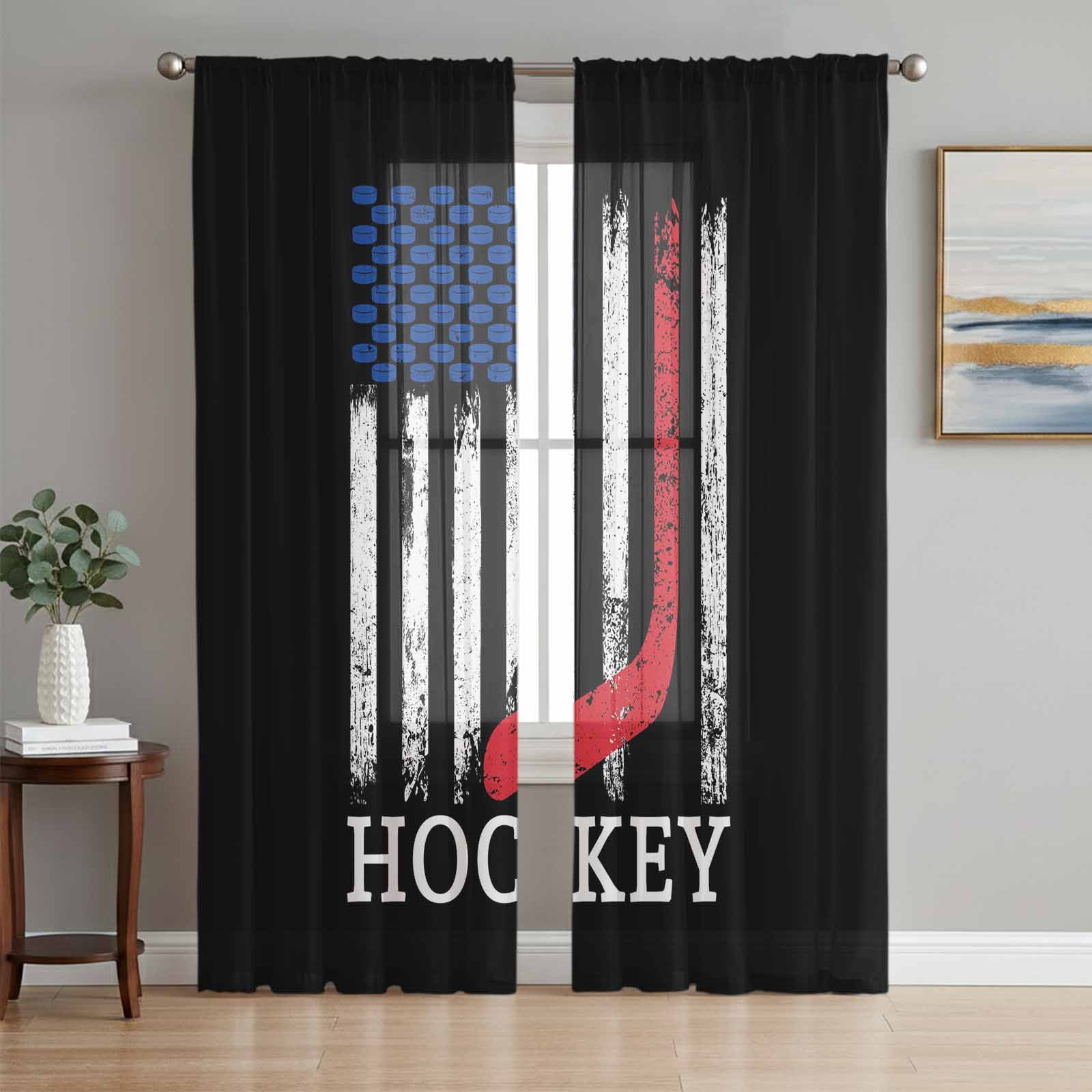 Black American Flag Sheer Curtains 84 Inch Length 2 Panels Set Window ...