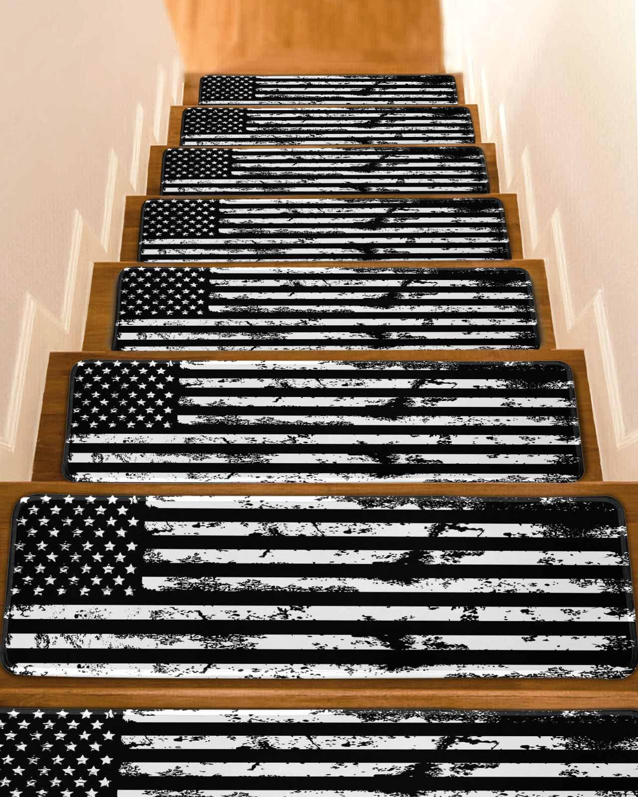 Black American Flag Stair Treads Non Slip for Steps Vintage Stripes ...
