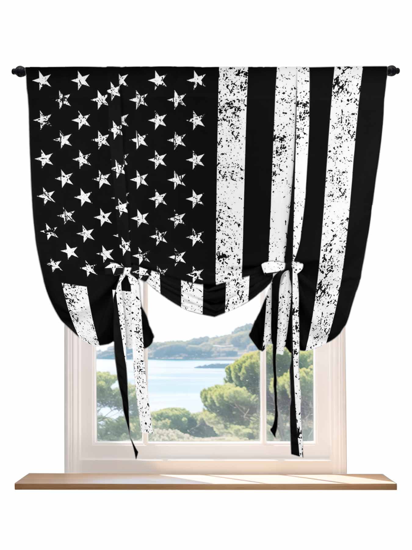 Black American Flag Tie Up Curtains for Windows 45 Inch Length Balloon ...