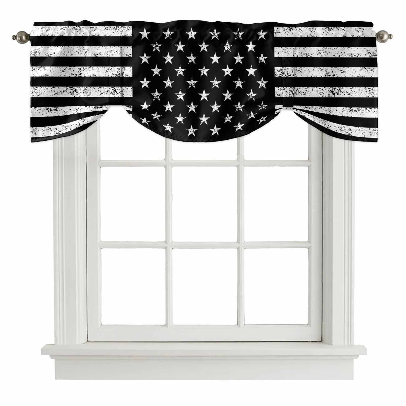 Black American Flag Tie Up Valance Curtains for Windows, Kitchen ...