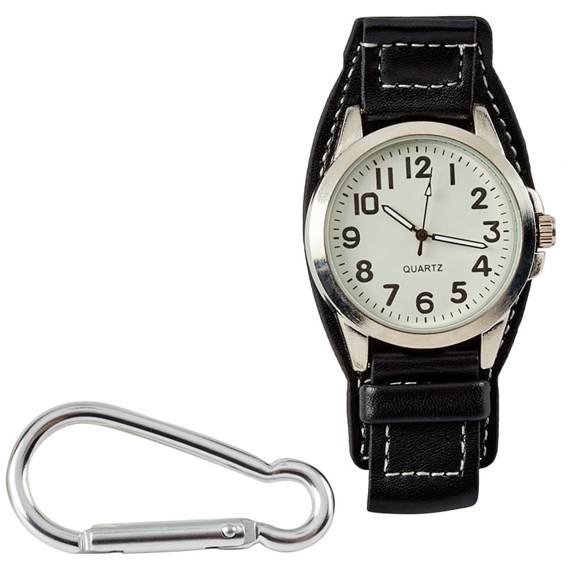Black Analog Watch with PU Backing & Carabiner - Walmart.com