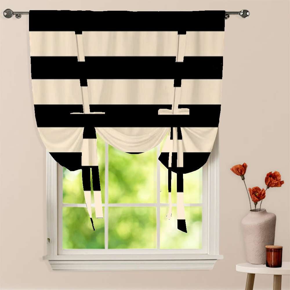 Black And Beige Horizontal Stripes Window Curtain for Living Room Roman ...