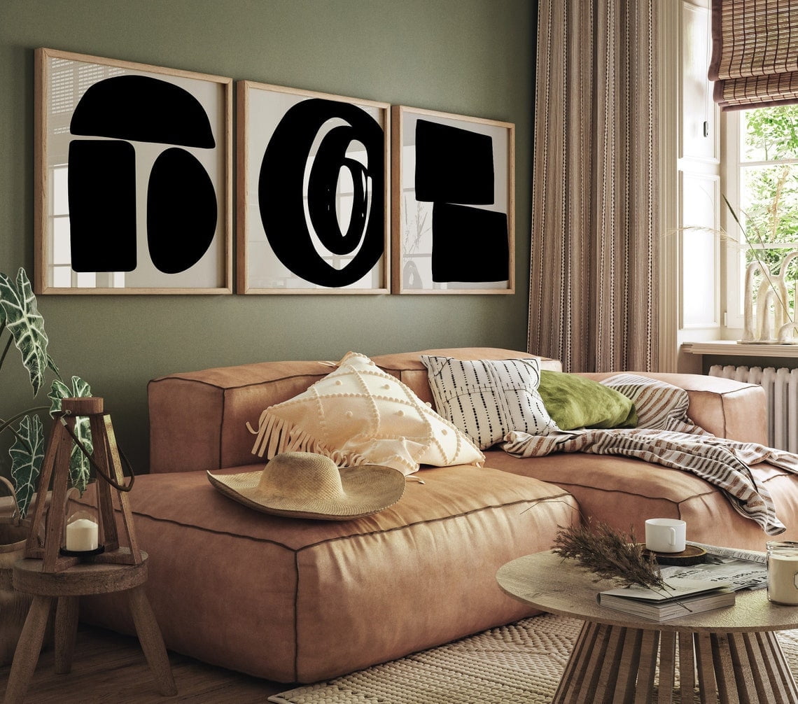 Black And Beige Prints Black Abstract Art Wall Art Set Masculine Art ...